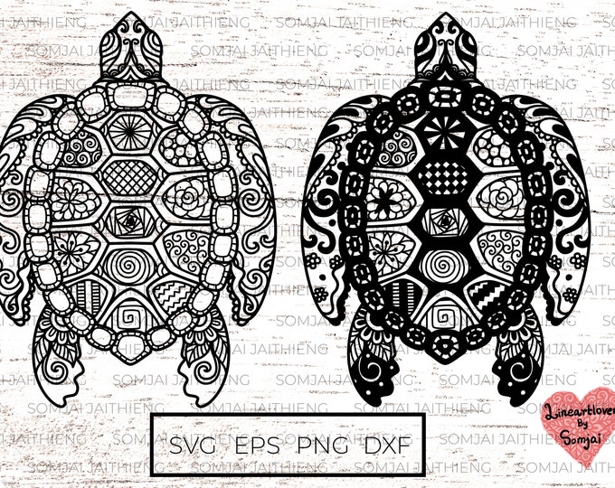 Swimming Turtle Zentangle Mandala SVG Png Dxf Eps Pdf Subimation Cricut ...