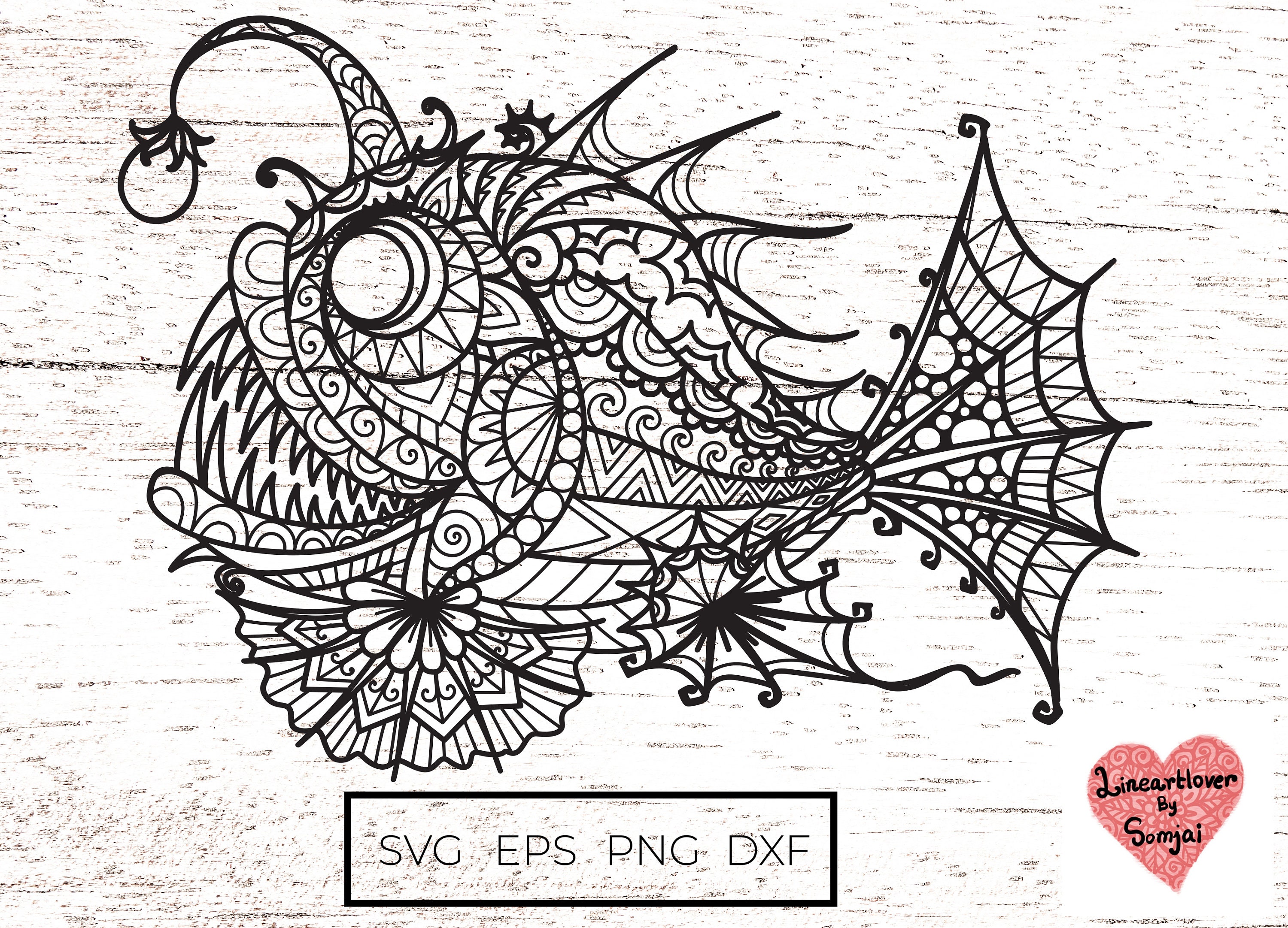 2 Styles of Anglerfish Svg / Zentangle Svg / Mandala Svg/ - Etsy