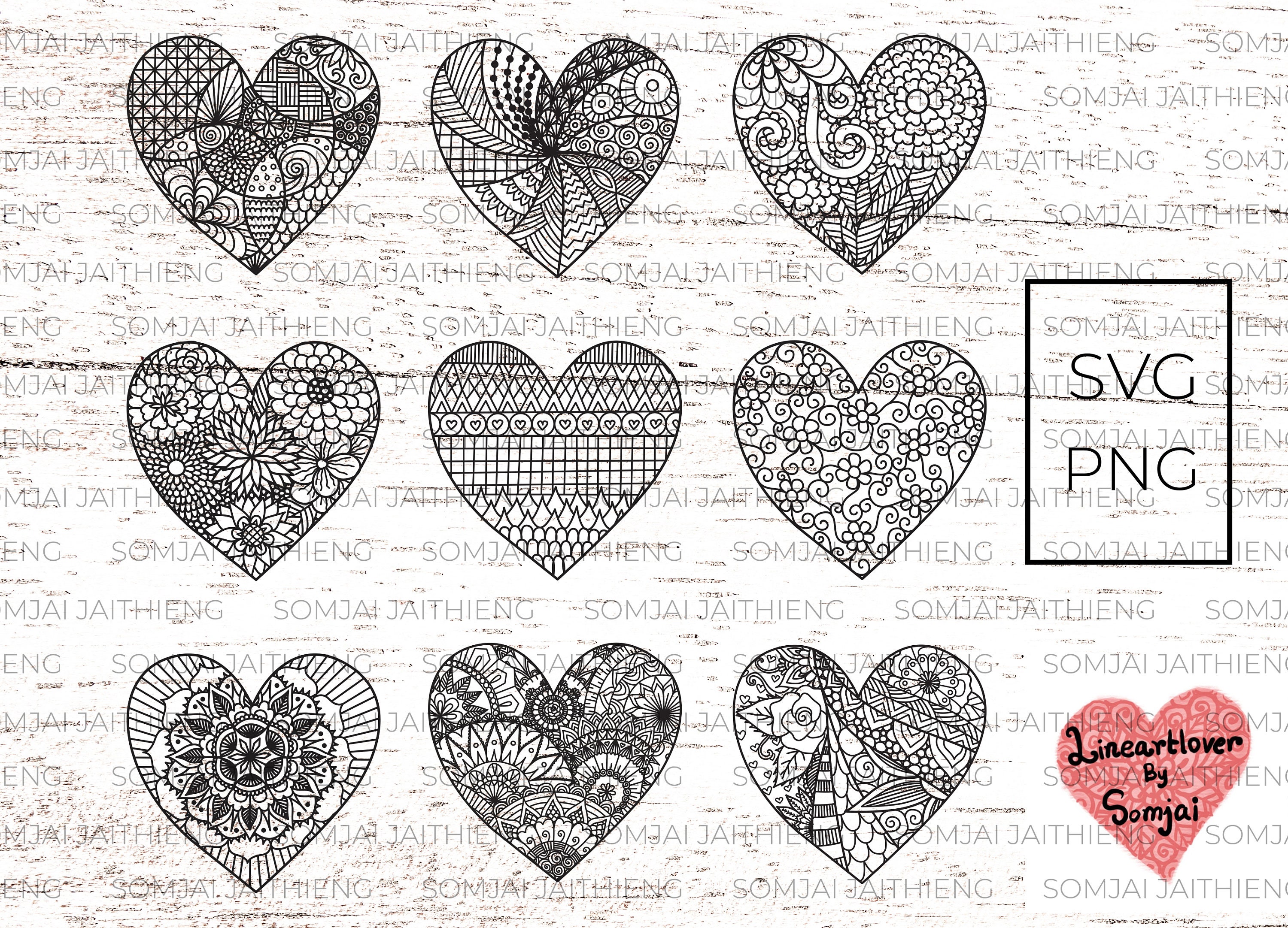 9 Styles of Heart Svg Heart Zentangle Svg Heart Mandala Svg | Etsy