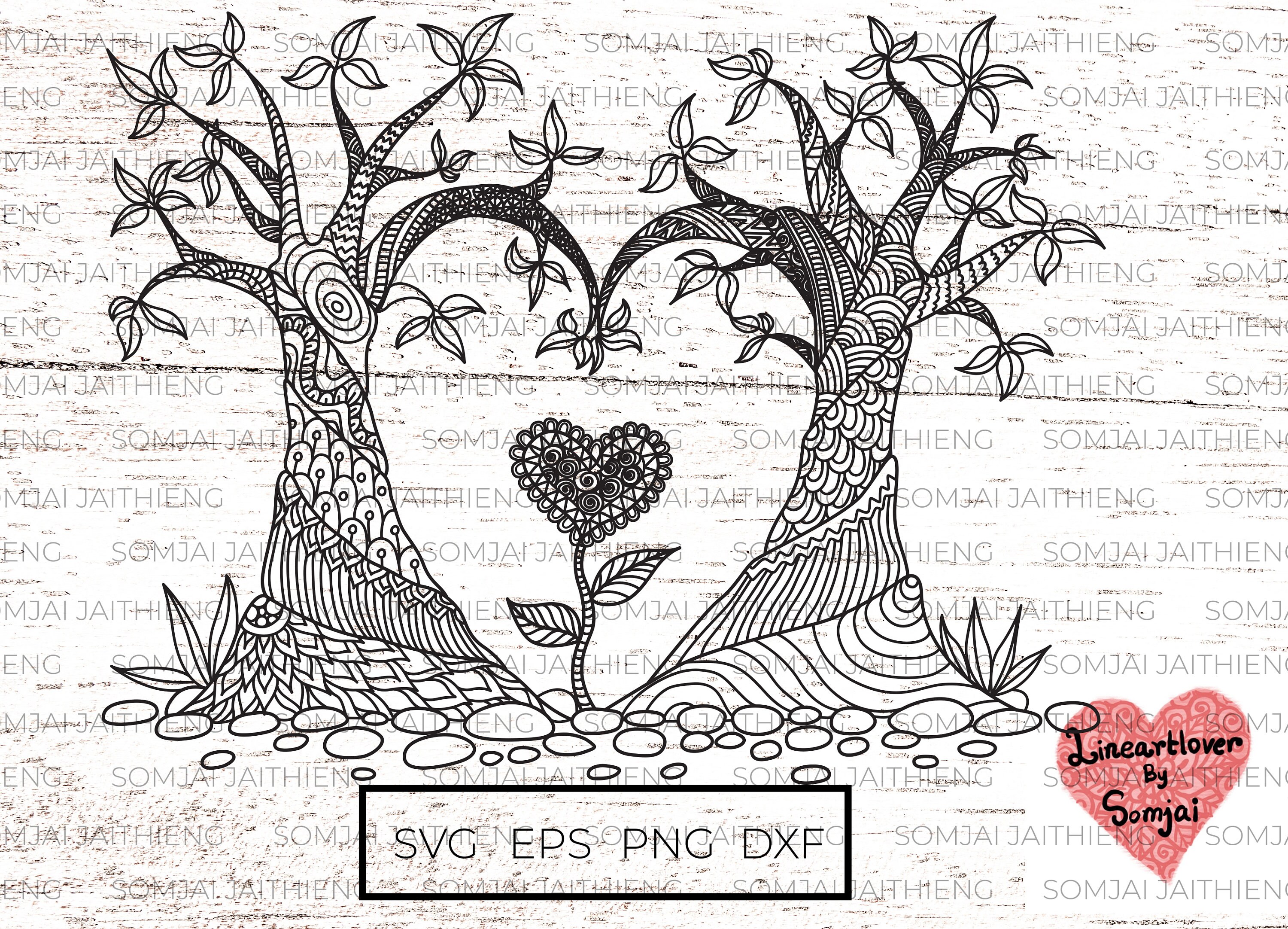 Two styles of heart shap trees Svg heart tree zentangle svg Zentangle ...