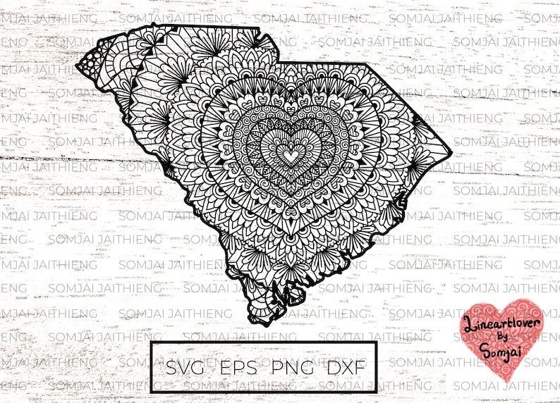 South Carolina Map Svg / Heart Shape Mandala Inside South | Etsy