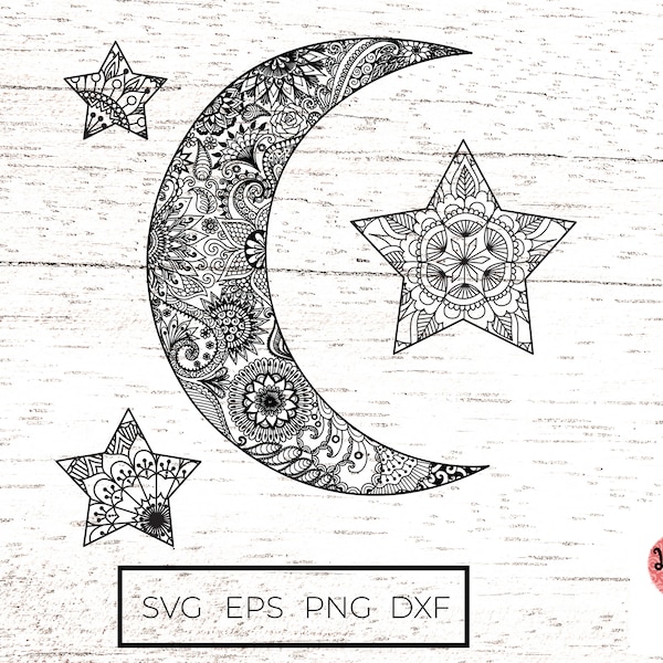 Mandala Moon Svg - Etsy