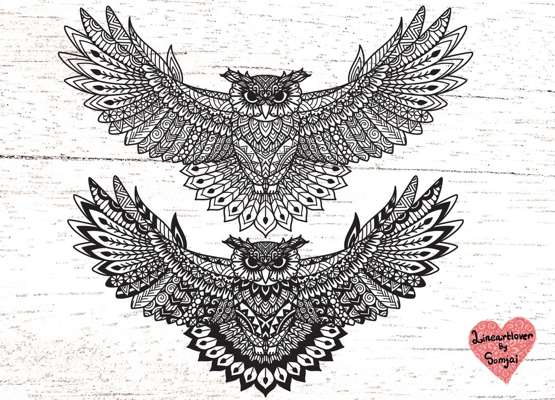 Two Styles of Flying Owls Svg / Owl Svg / Zentangle Svg / Bird Svg ...