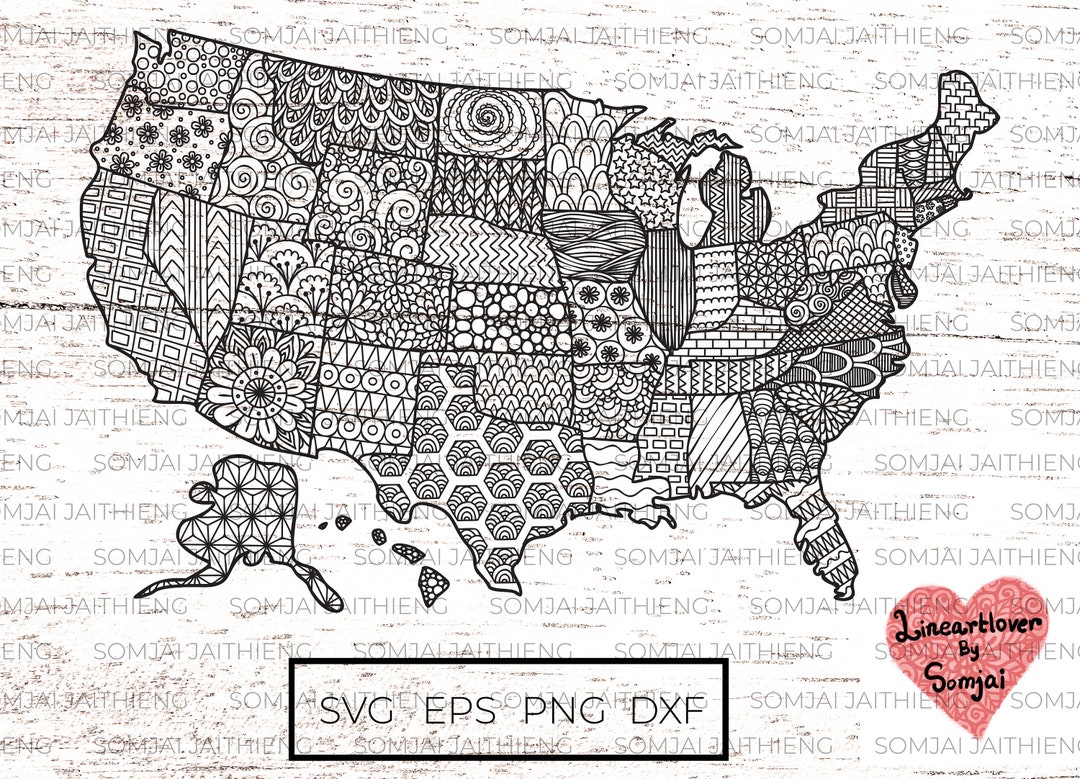 Usa Map Svg File/ Zentangle Svg File, Mandala Svg Files for Cricut or ...