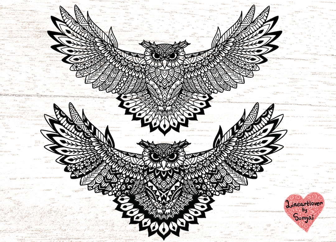 Two Styles of Flying Owls Svg / Owl Svg / Zentangle Svg / Bird Svg ...