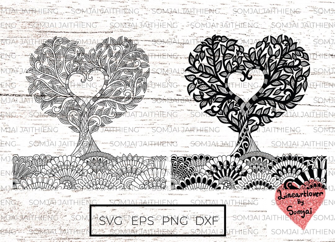Two Style of Heart Tree Svg / Mandala Heart Svg / Heart Mandala Svg ...