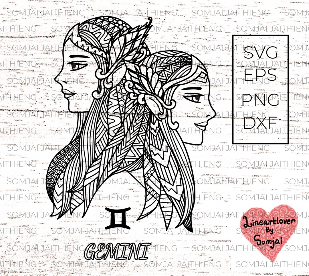 Gemini Svg / Zodiac Svg / Zentangle Svg / Mandala Svg / Woman Svg ...