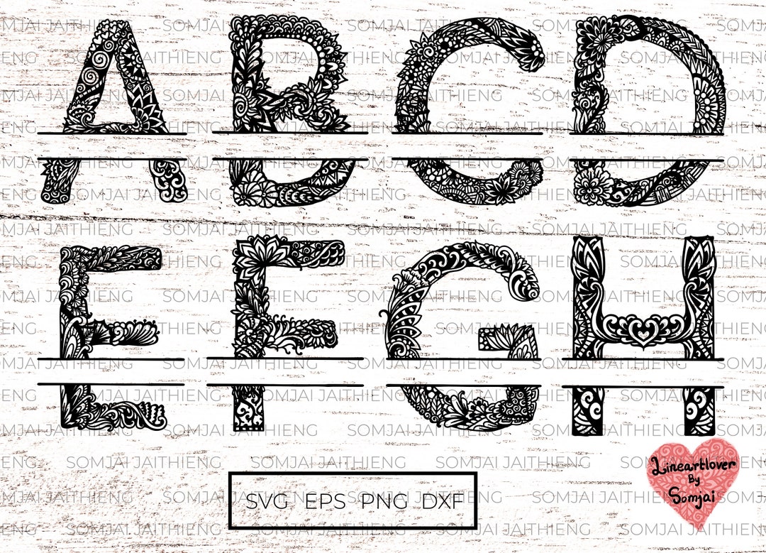 A - Z Hand Drawn Mandala Split Monogram Svg, Letters Svg, Personalized ...