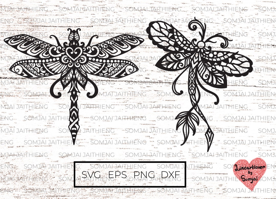 Two Style of Dragonfly Svg, Zentangle Dragonfly Svg, Boho Dragonfly Svg ...