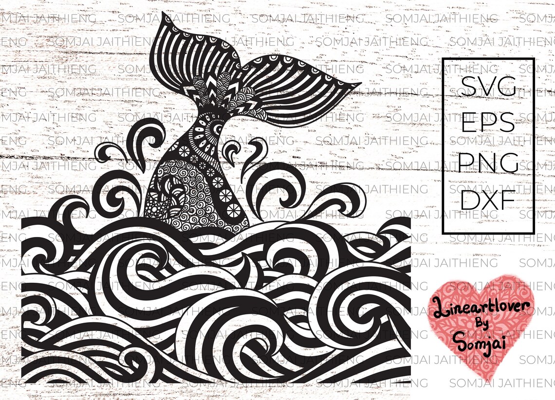Two Style of Whale Tail and Sea Wave Svg, Whale Tail Zentangle Svg, Sea ...