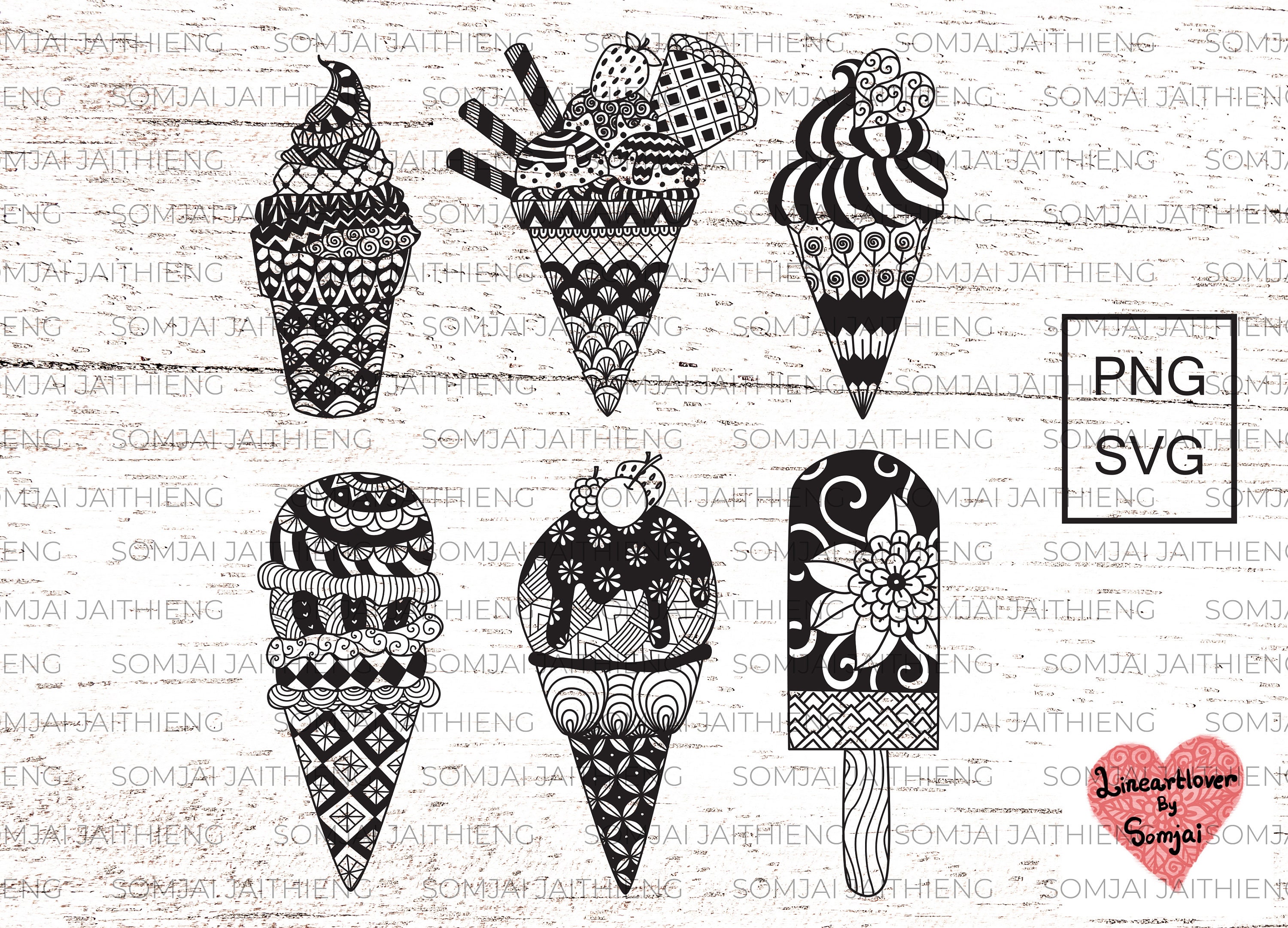 6 diseño de helado Svg / Helado svg / Zentangle Svg / Mandala - Etsy España