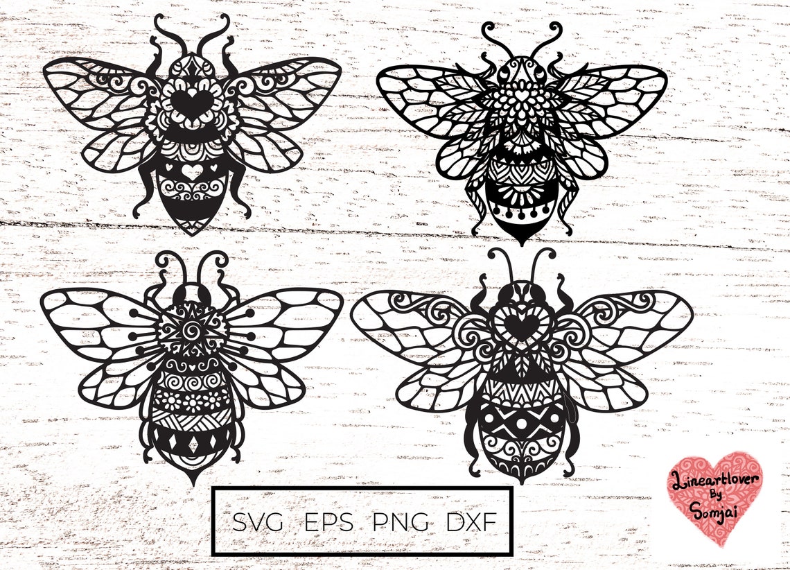4 Mandala Bee Svg / Mandala Svg / Zentangle Svg / Honey Bee Svg Files ...