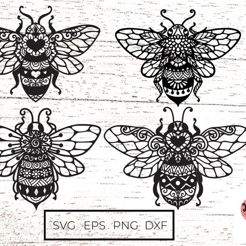 4 Mandala Bee Svg / Mandala Svg / Zentangle Svg / Honey Bee - Etsy