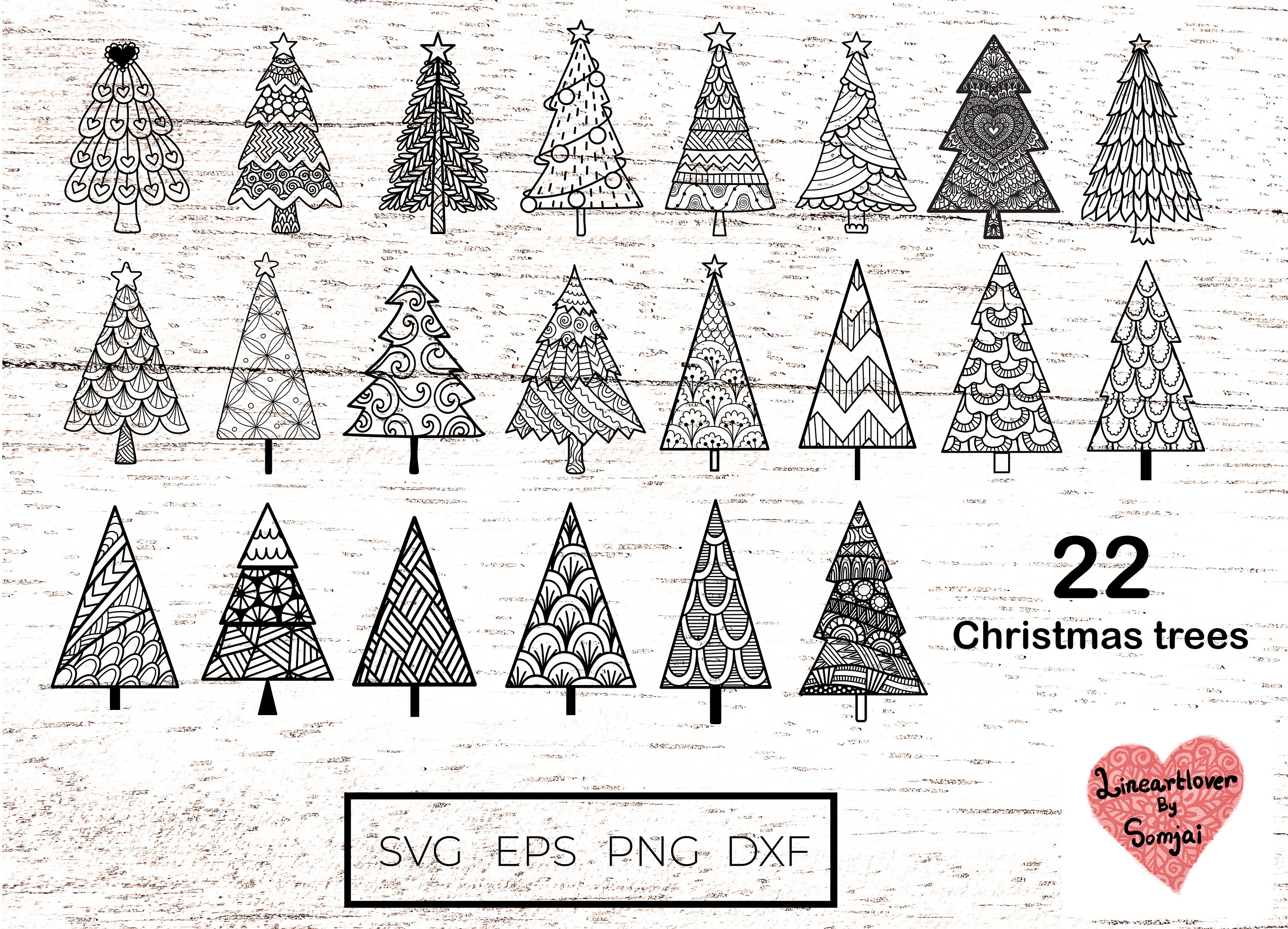 22 Christmas Trees Svg /pine Tree Svg Zentangle Svg / Mandala - Etsy