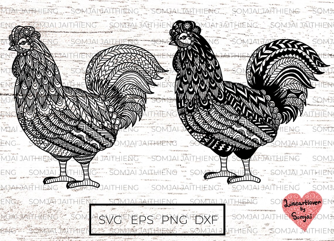 Two Stlyes of Rooster Svg / Rooster Svg / Zentangle Svg / Mandala Svg ...