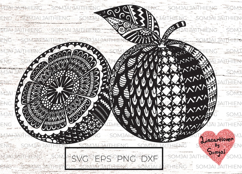 Two Styles of Orange Svg / Zentangle Svg / Mandala Svg / Fruit Svg ...