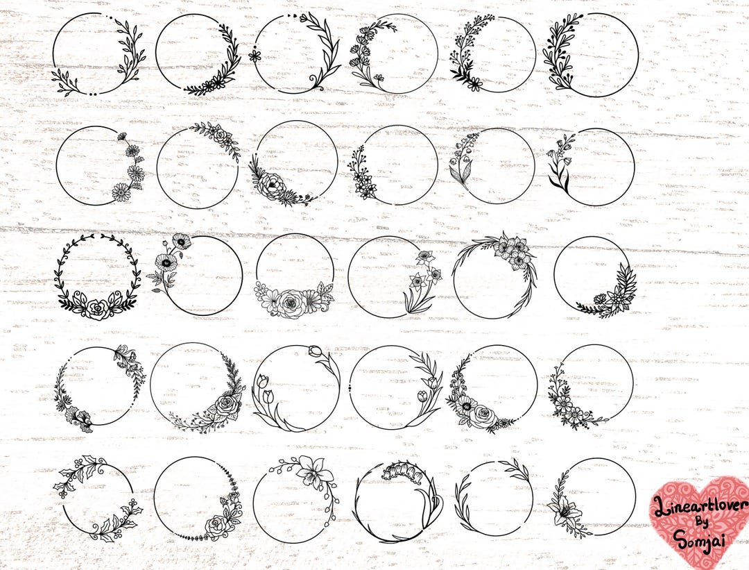 30 Round Floral Frames, Floral Wreath, Botanical Frame, Flowers Frame ...