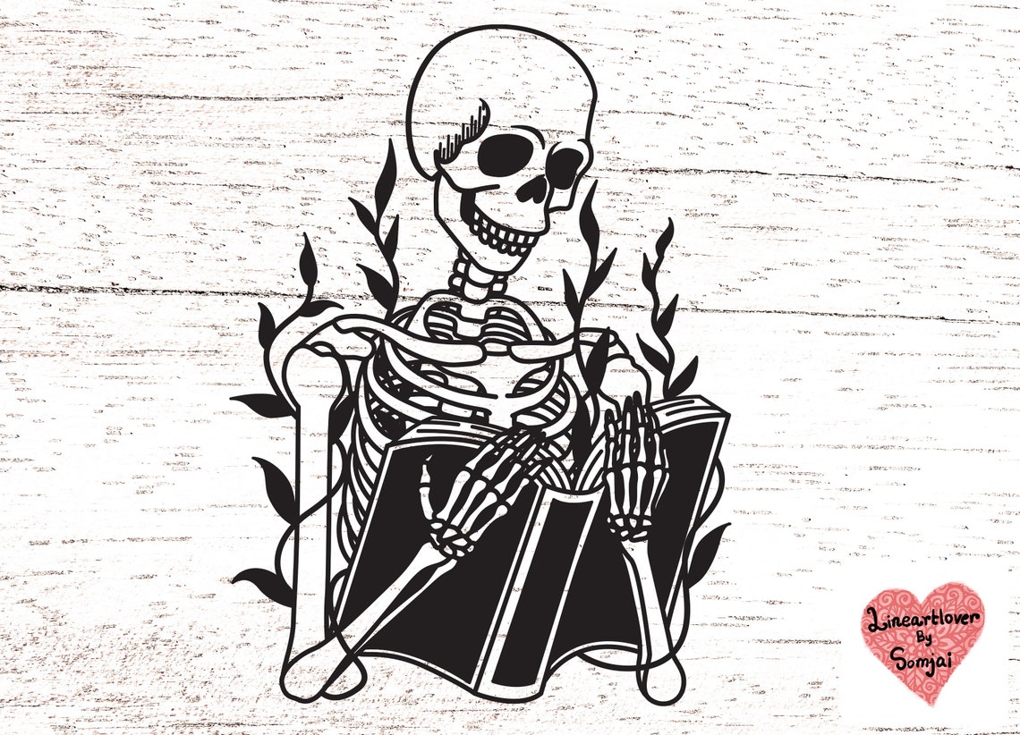A Skeleton Reading Book Svg Book Lover Svg Reader Bookish - Etsy