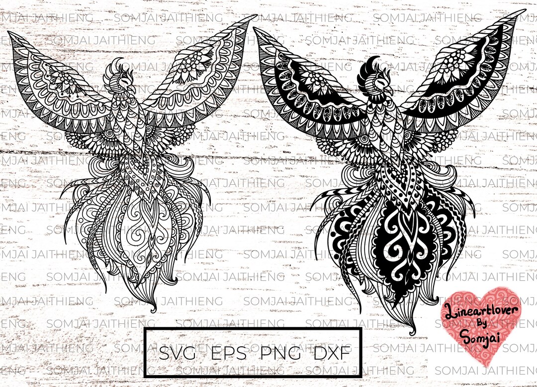 Two Styles of Phoenix Svg / Bird Svg / Zentangle Svg / Mandala Svg ...
