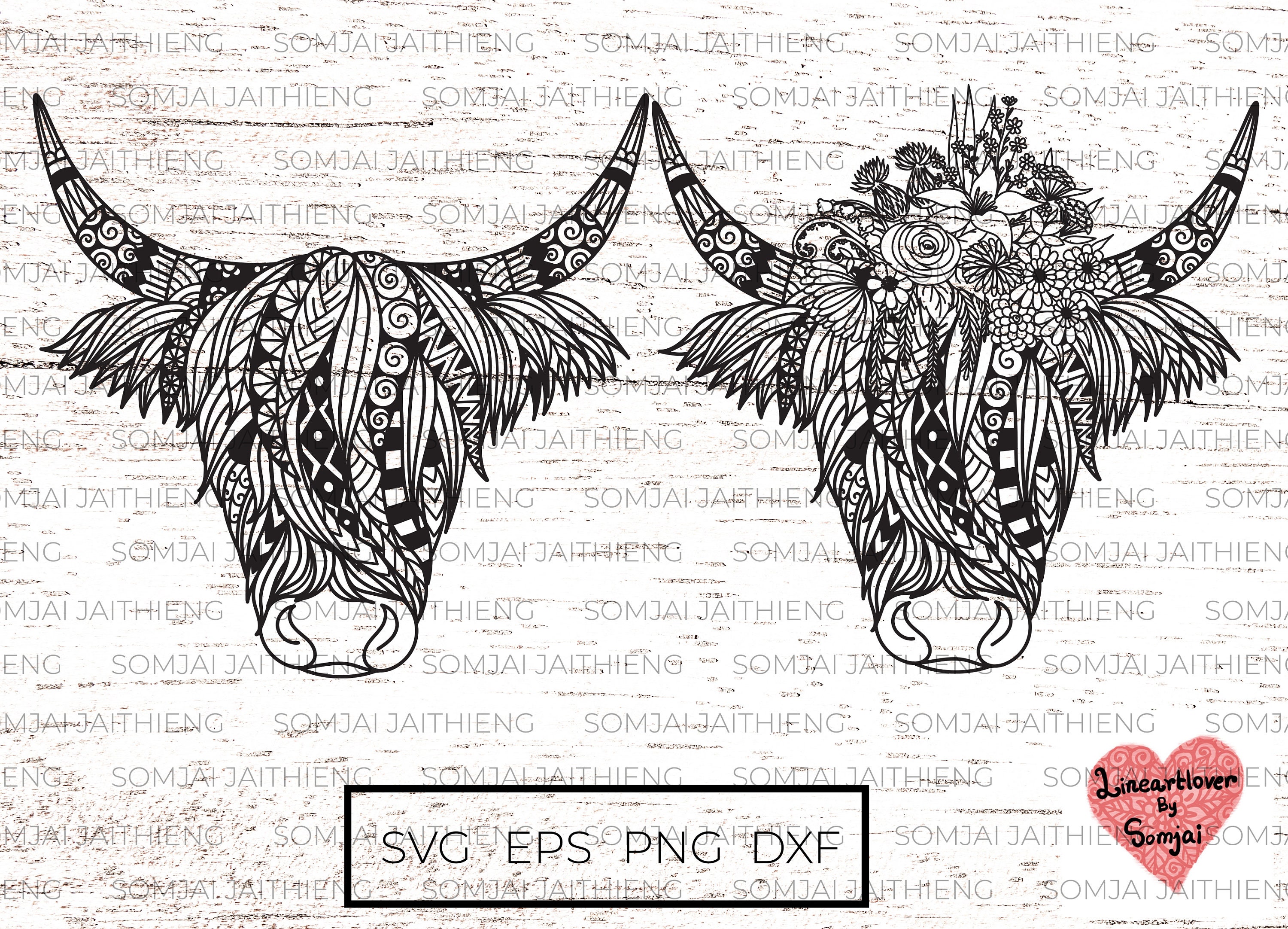 Two Styles of Highland Cow Svg / Mandala Highland Cow Svg - Etsy