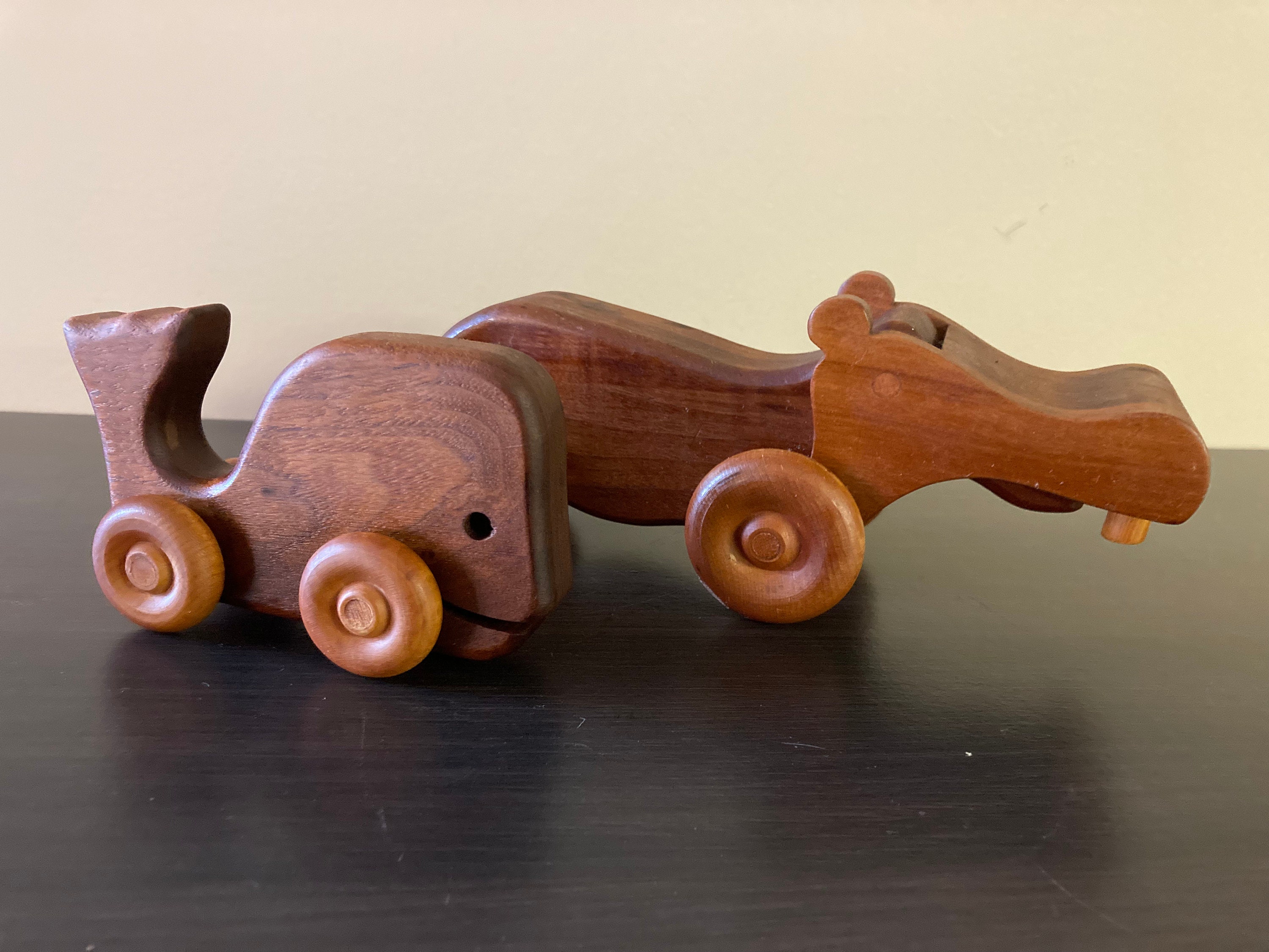 Handmade Wooden Toy Whale and Hippo Made of Walnut and Mahogany ...