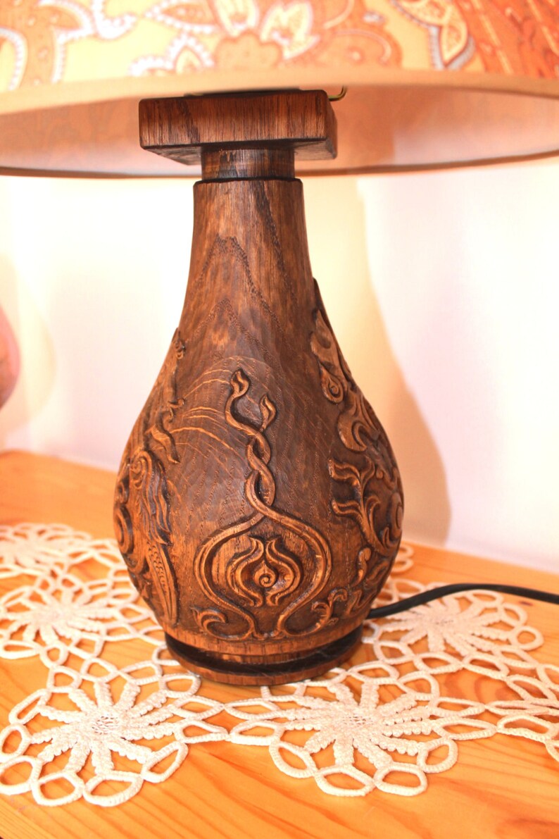 Faerie Lamp, Dragon Motifs, Lamp With Woodcarving, Wooden Lamp Base ...