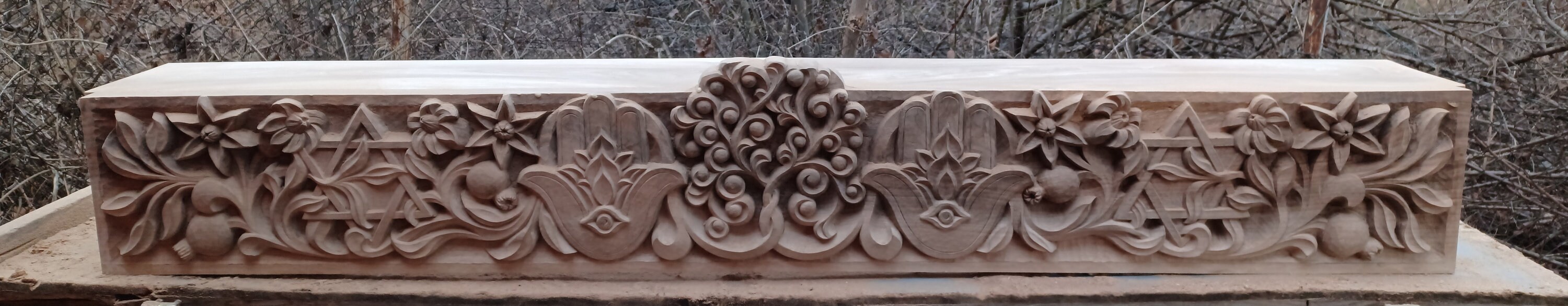 Mantel Shelf With Jewish Symbols; Fireplace Mantel; Woodcarving; Hand ...