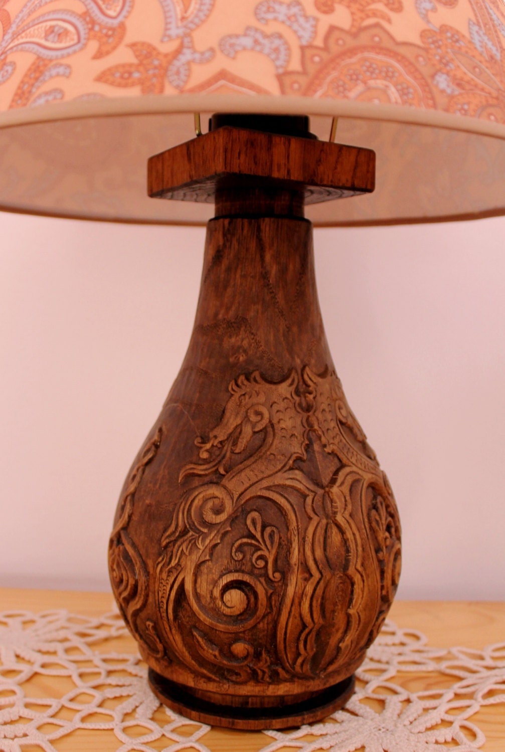 Faerie Lamp, Dragon Motifs, Lamp With Woodcarving, Wooden Lamp Base ...