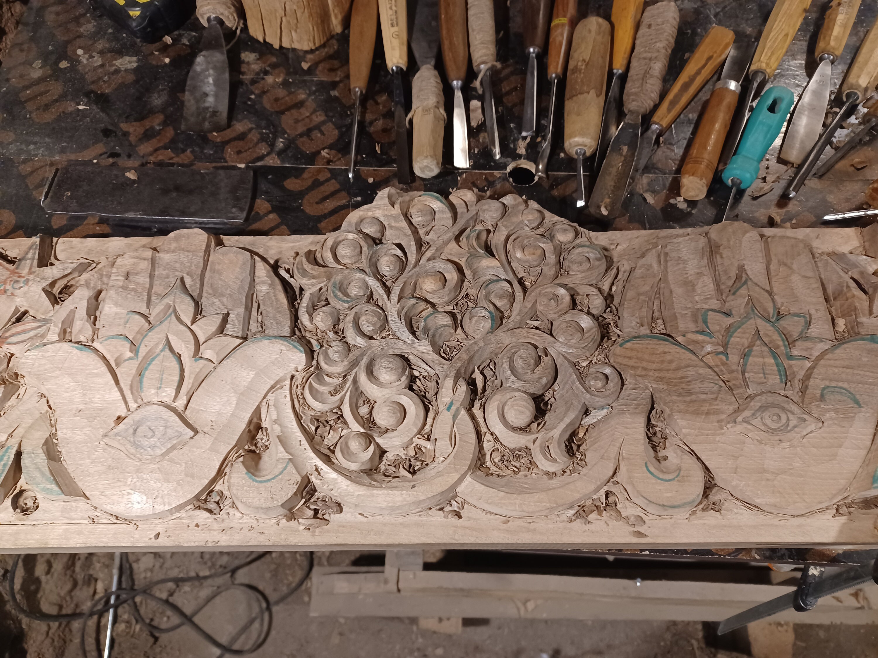 Mantel Shelf With Jewish Symbols; Fireplace Mantel; Woodcarving; Hand ...