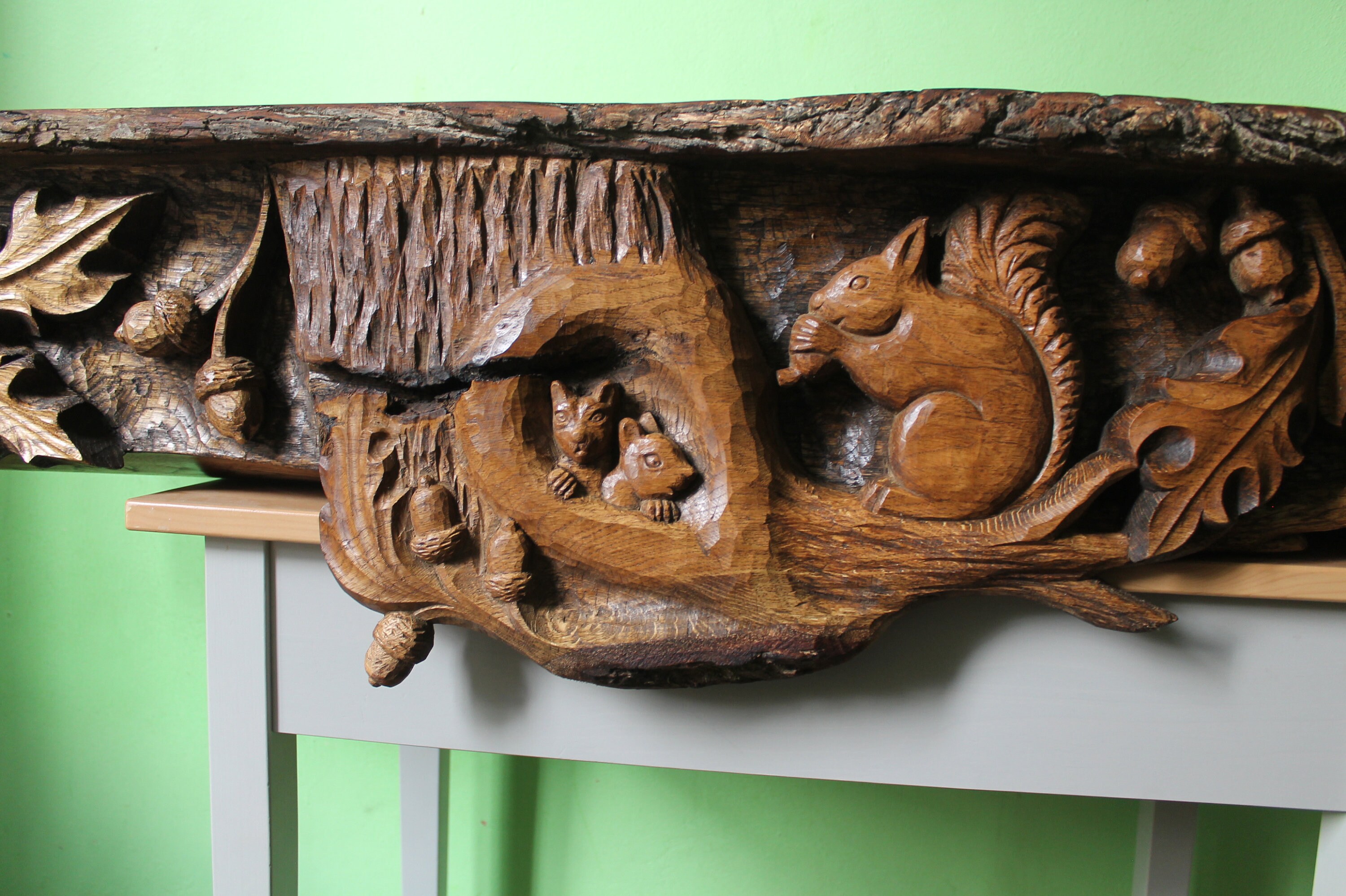 Hand Carved Wooden Mantel Shelf: Squirrel & Floral Motifs - Etsy