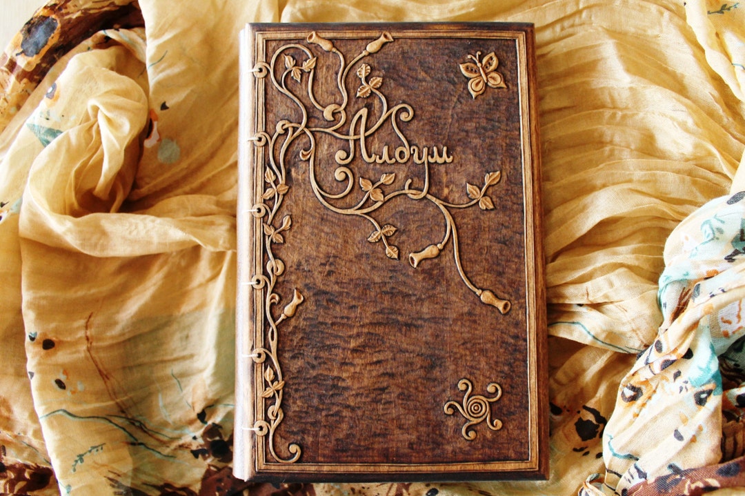 Travel in Time, Wooden Memory Book, Hand Carved Album, Hardcover ...