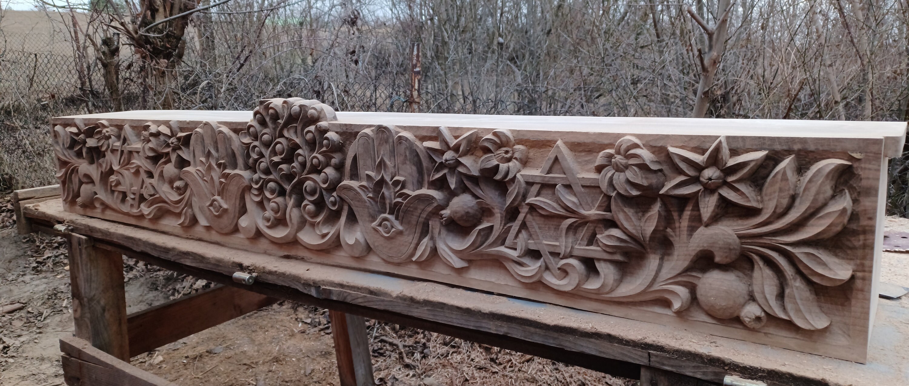 Mantel Shelf With Jewish Symbols; Fireplace Mantel; Woodcarving; Hand ...