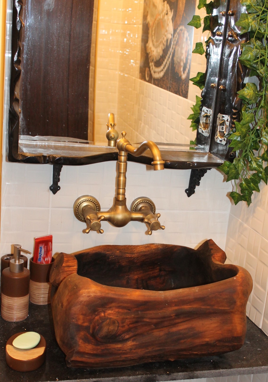 Wooden Sink Wash Basin Sink Unique Natural Design Part of - Etsy