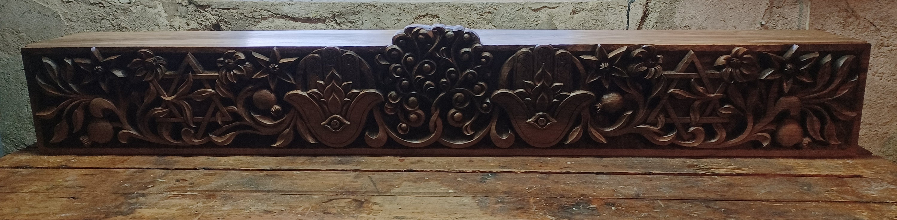 Mantel Shelf With Jewish Symbols; Fireplace Mantel; Woodcarving; Hand ...