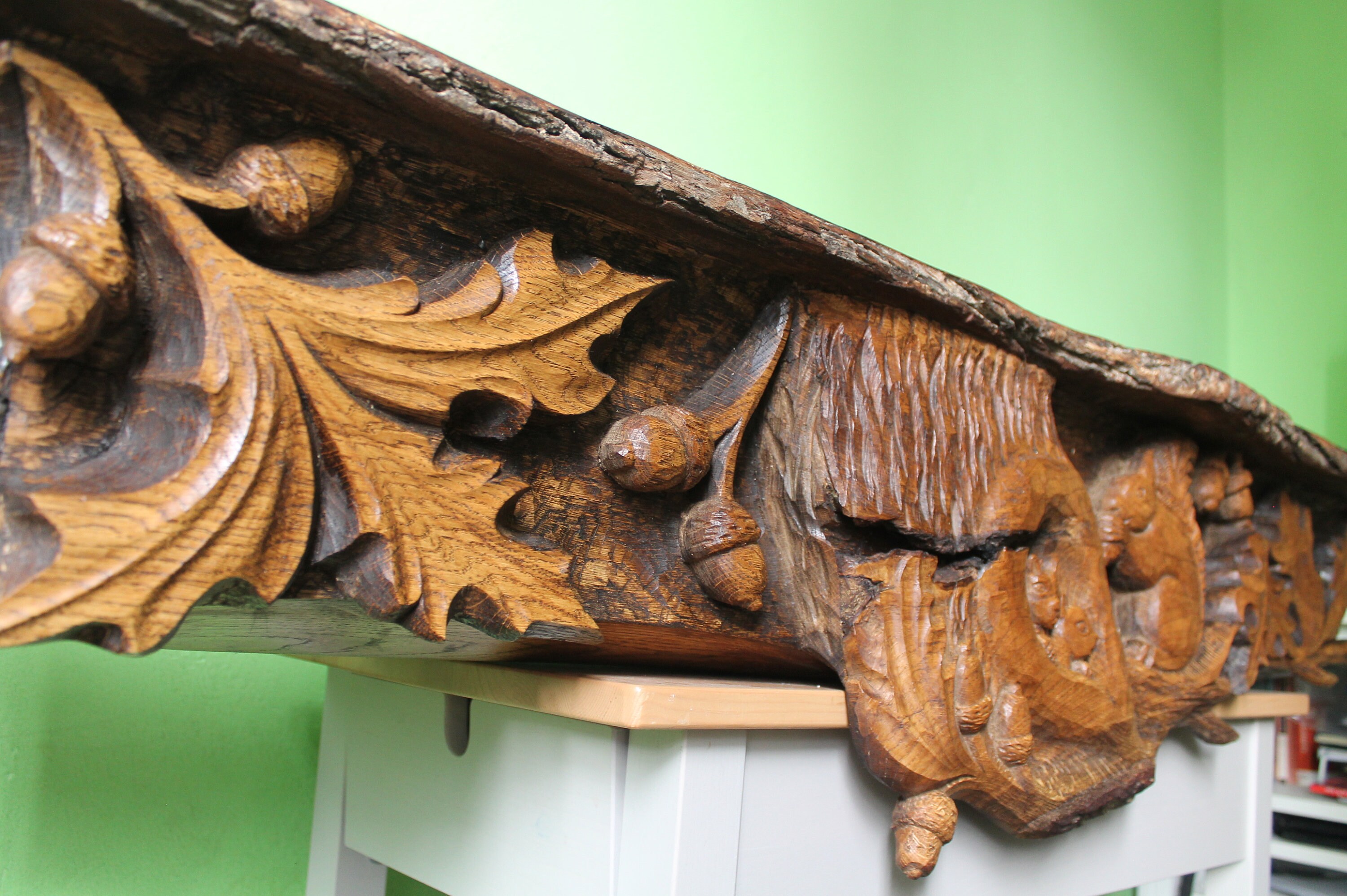 Hand Carved Wooden Mantel Shelf: Squirrel & Floral Motifs - Etsy
