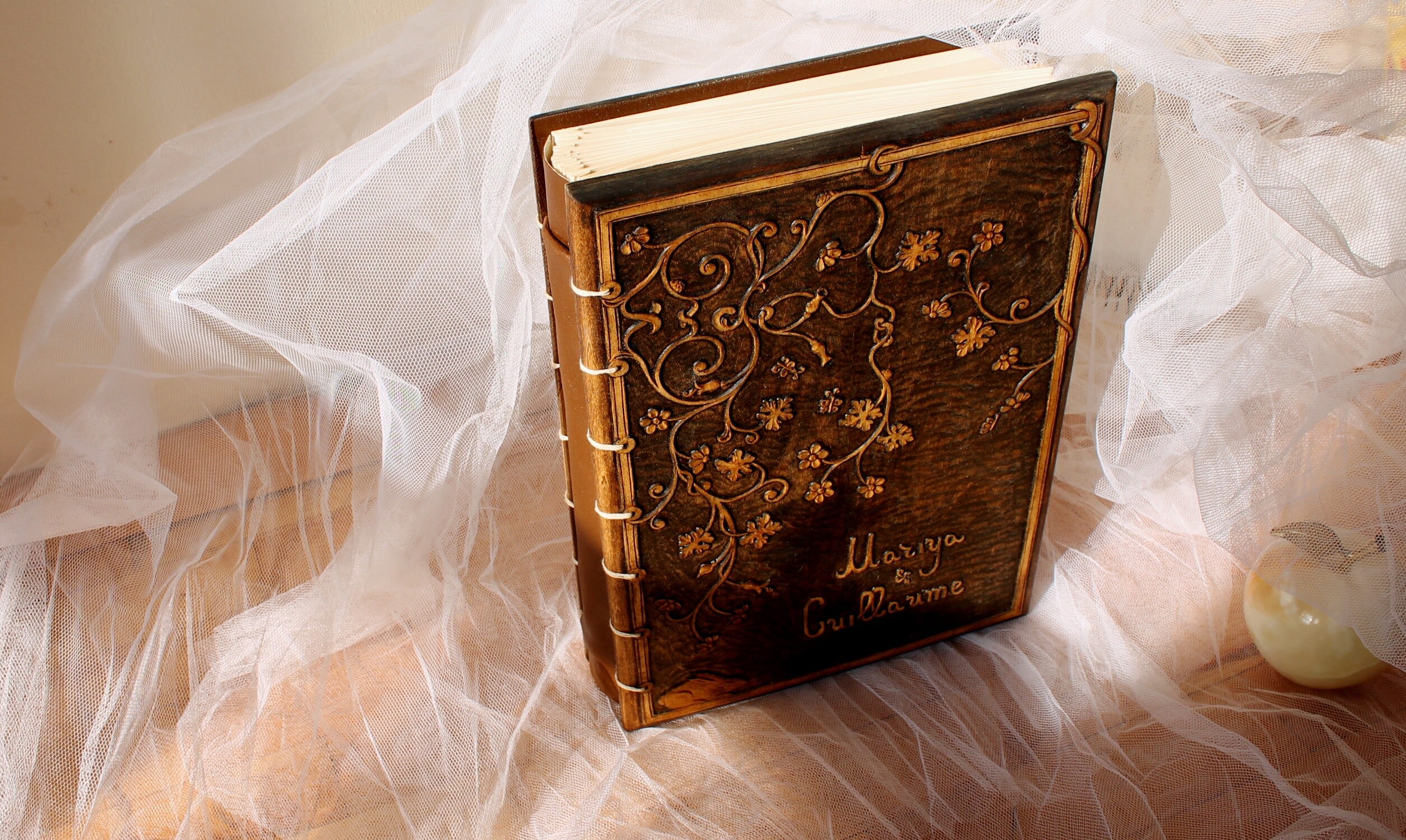 Personalized Wedding Album, Photo Album With Wooden Covers, Hand Carved ...