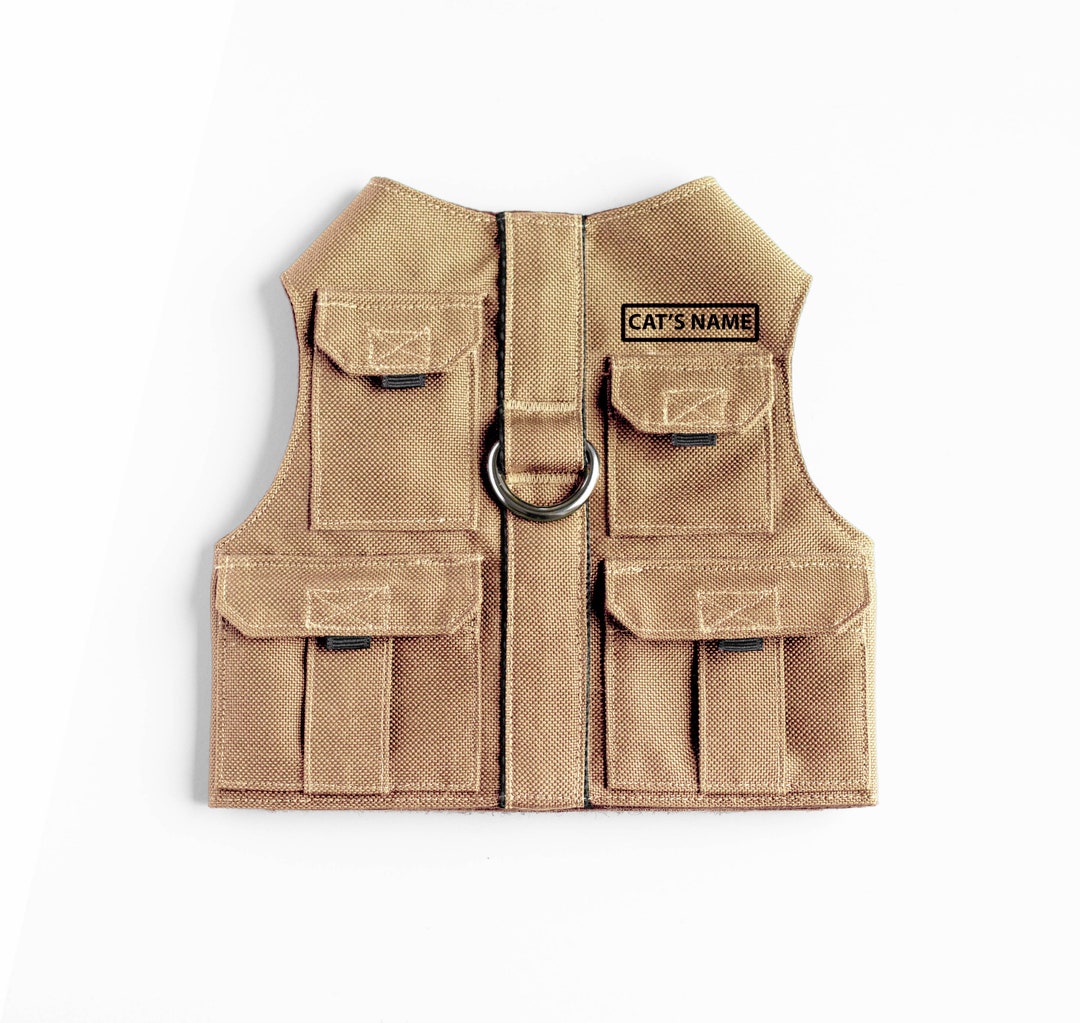 Light Khaki Fishing Vest. Custom-made Water-repellent Cat Harness With ...