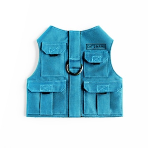 Escape Proof Blue Fishing Vest. Custom-made Water-repellent Cat Harness ...