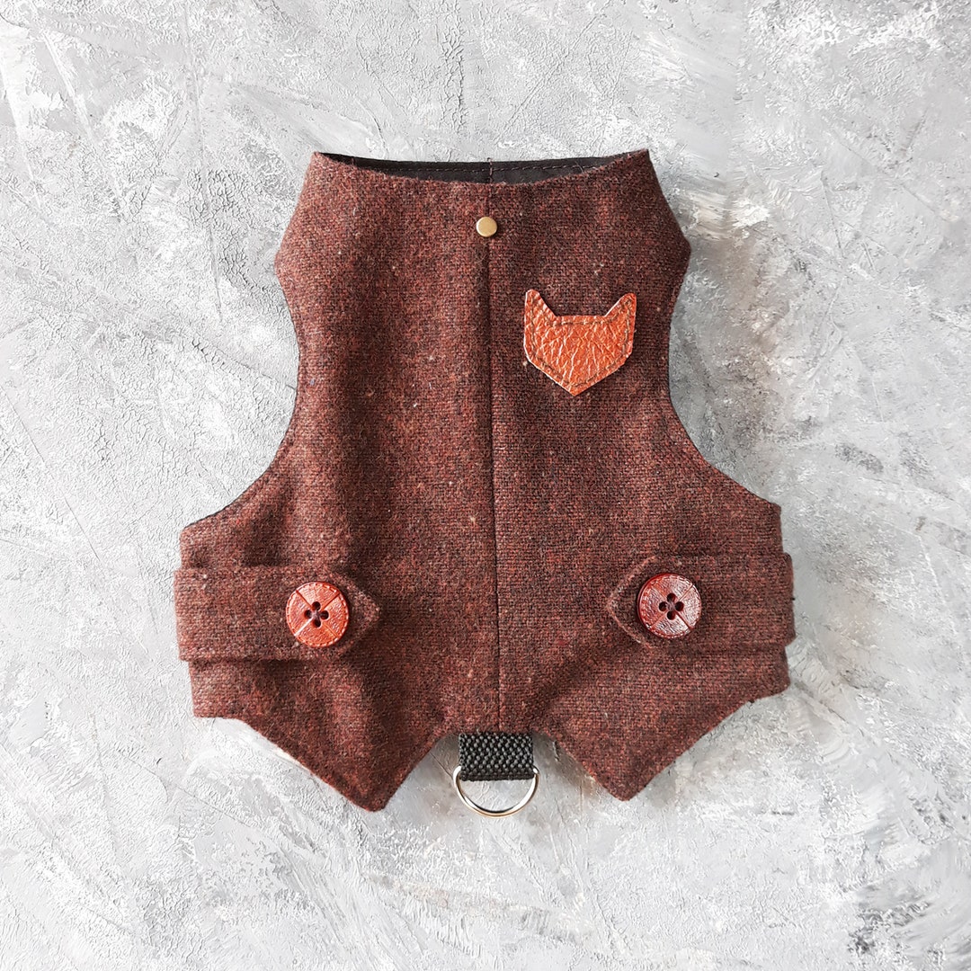 Cat Harness Escape Proof. Tweed Cat Walking Jacket. Burgundy Cat Safety ...