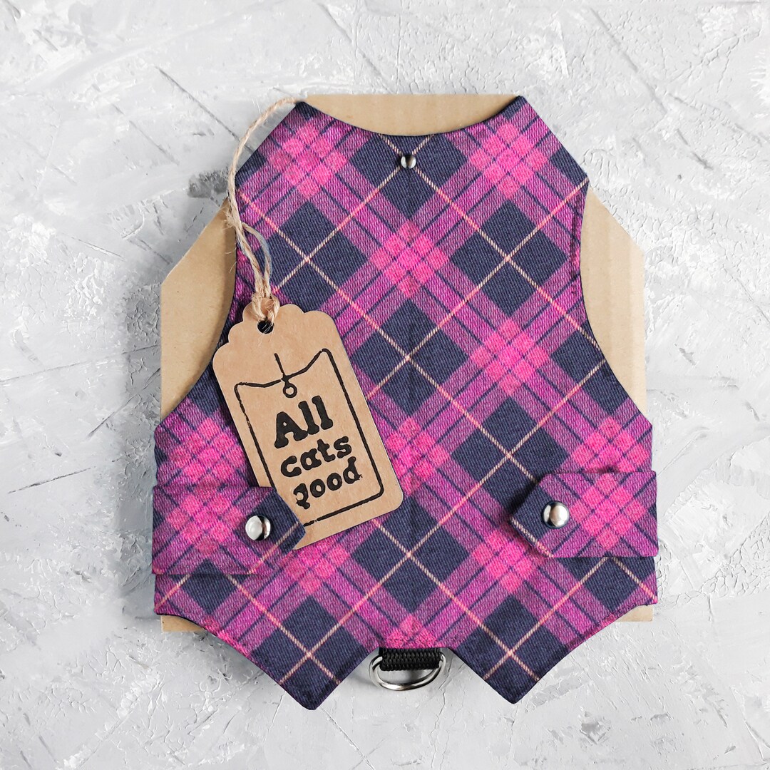 Escape Proof Cat Harness. Cotton Pink Plaid Print Fabric. Cat Safety ...