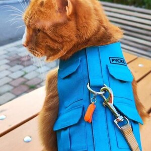 Escape Proof Blue Fishing Vest. Custom-made Water-repellent Cat Harness ...