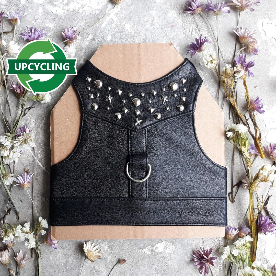 Escape Proof Cat Harness. Upcycling Leather Vest. Total Black Custom ...