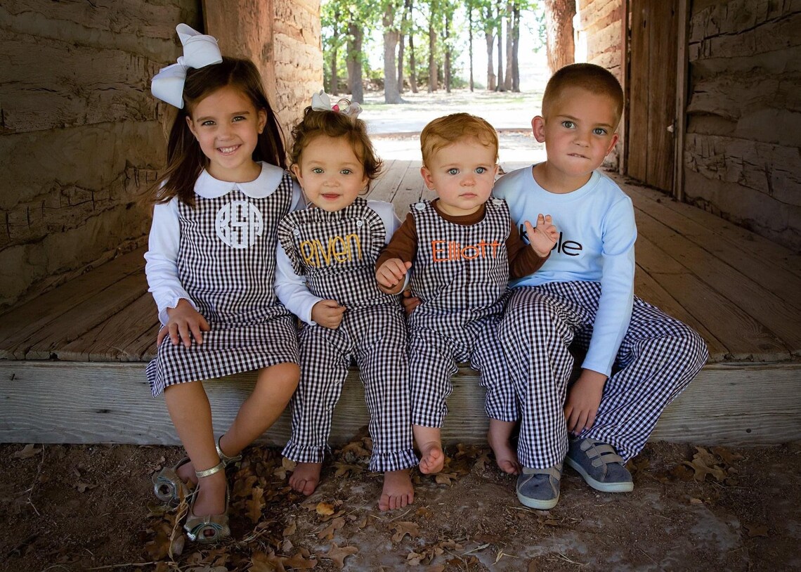 Boys Monogrammed Longall Boys Gingham Overalls Boys - Etsy