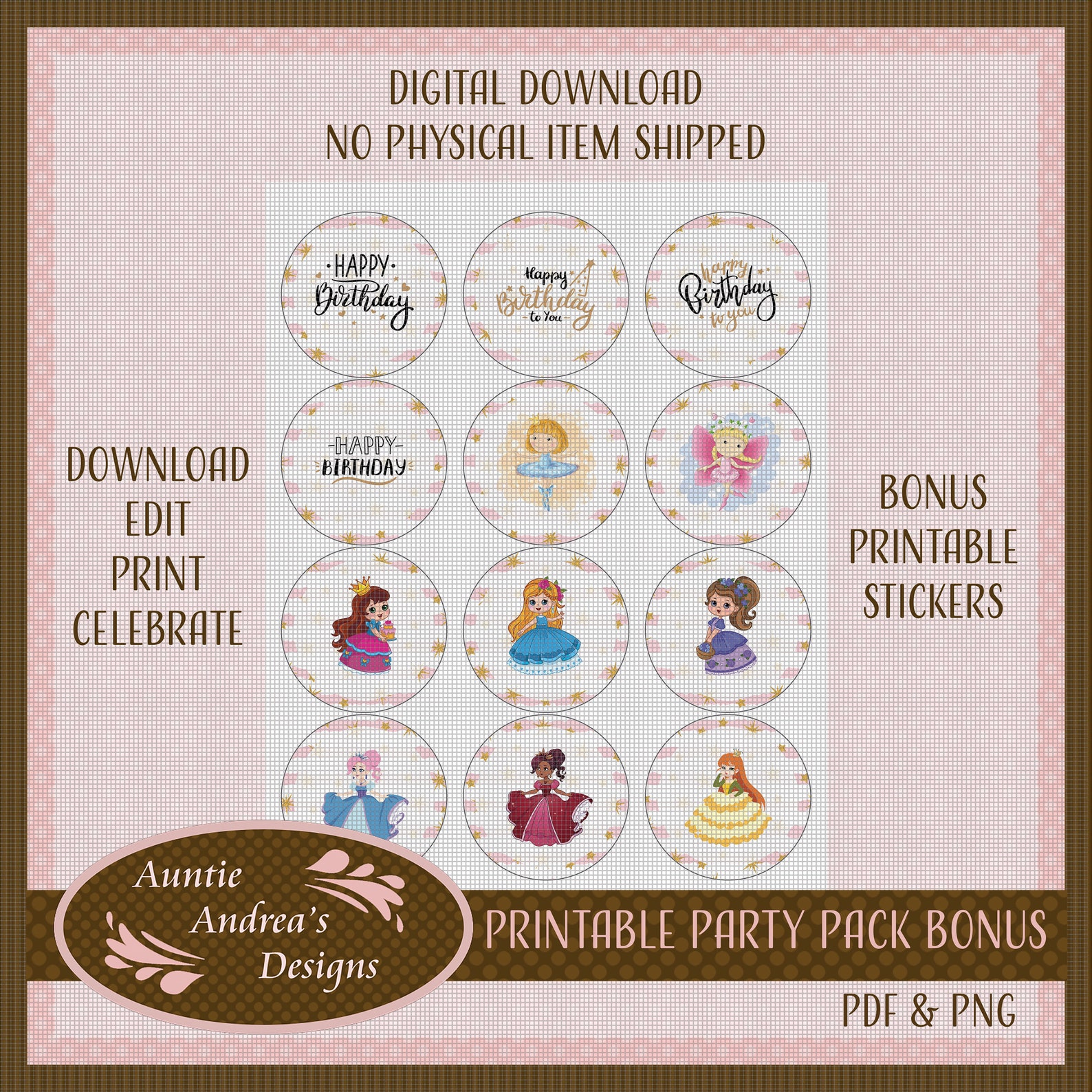 Printable Princess Party Bottle Label and Straw Holder for Birthday and ...