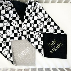 Checkered Blanket - Personalized Minky Blanket - Preppy Smiley Face ...
