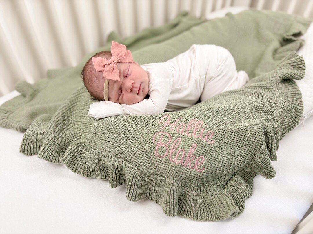 Personalized Knit Baby Blanket: Ruffle Edge, Custom Name Embroidery - Etsy