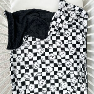 Checkered Blanket - Personalized Minky Blanket - Preppy Smiley Face ...