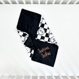 Checkered Blanket - Personalized Minky Blanket - Preppy Smiley Face ...