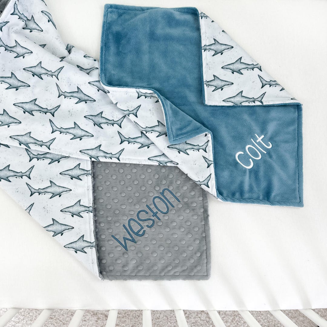 Personalized Baby Boy Blanket Shark Minky Baby Blanket Sharks Decor for ...