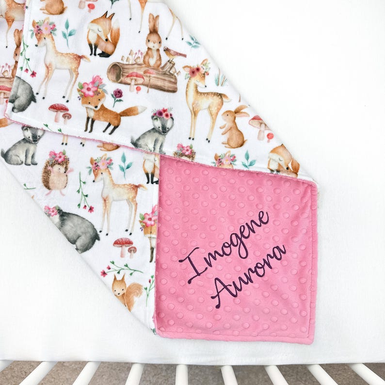 Personalized Minky Baby Blanket: Woodland Animals, Embroidered Name - Etsy